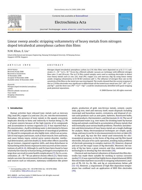 Pdf Linear Sweep Anodic Stripping Voltammetry Of Heavy Metals From Nitrogenated Tetrahedral