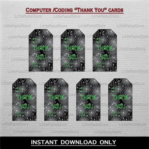 Computer Theme Thank You Card Coding Theme Party Programmer Etsy