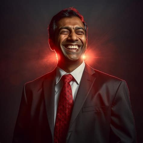 Premium Ai Image A Man Smiles For The Camera With A Red Light Behind Him