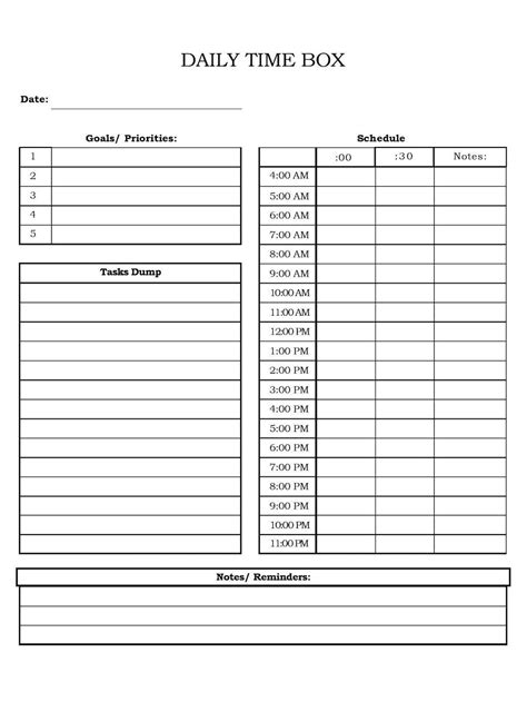 Daily Time Box Template Etsy Canada
