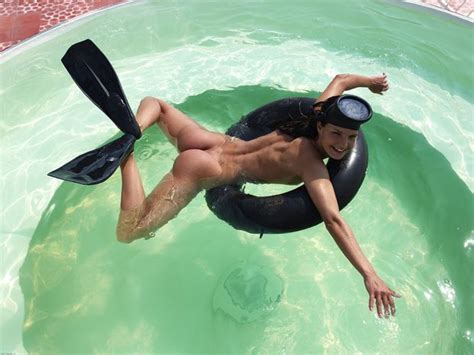 Nude In The Pool With Snorkeling Equipment Pic