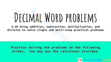 Decimal Word Problem Practice Worksheet