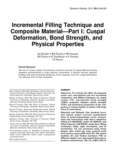 Bicalho Incremental Filling Tecnique And Composite Material Part 1 Cuspal Deformation Bond