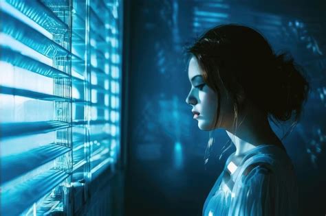 Premium Photo A Woman Imprisoned In A Room With A Grid