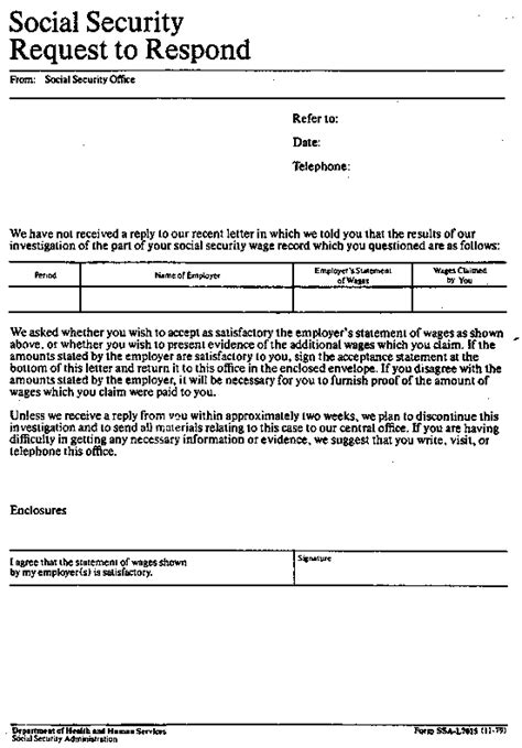 Ssa Poms Rm 03870 105 Form Ssa L7015 Social Security Request To Respond 01 19 1995