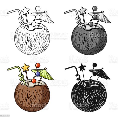 흰색 배경에 고립 된 만화 스타일에 코코넛 칵테일 아이콘 서핑 기호 스톡 벡터 Webillustration 0명에 대한 스톡 벡터 아트 및 기타 이미지 Istock