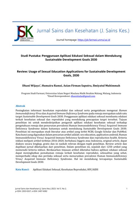 PDF Penggunaan Aplikasi Edukasi Seksual Dalam Mendukung Sustainable Development Goals 2030