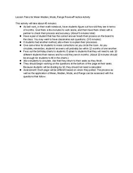 Mean Median Mode Range Project By Carrie Morton TPT