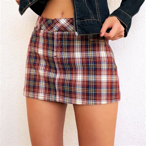 Red And White Plaid Mini Skirt — Holy Thrift