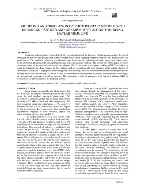 PDF Modeling And Simulation Of Photovoltaic Module With Enhanced