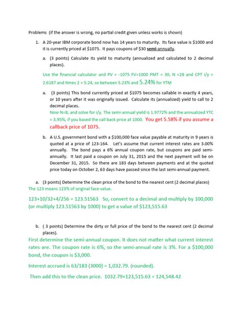 assignment 1 answer key pdf bonds finance yield finance