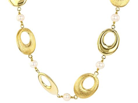 White Cultured Freshwater Pearl 18k Yellow Gold Over Sterling Silver