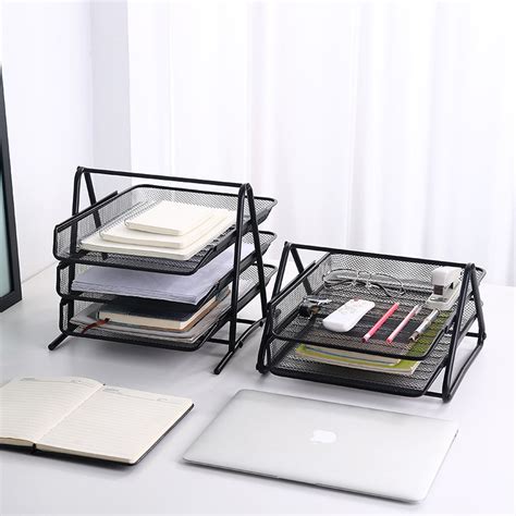 Desktop 2 4 Layer File Organizer Metal Wrought File Tray Management Shelf Stationery Storage