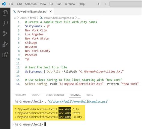 how to find lines starting with a specific string in powershell
