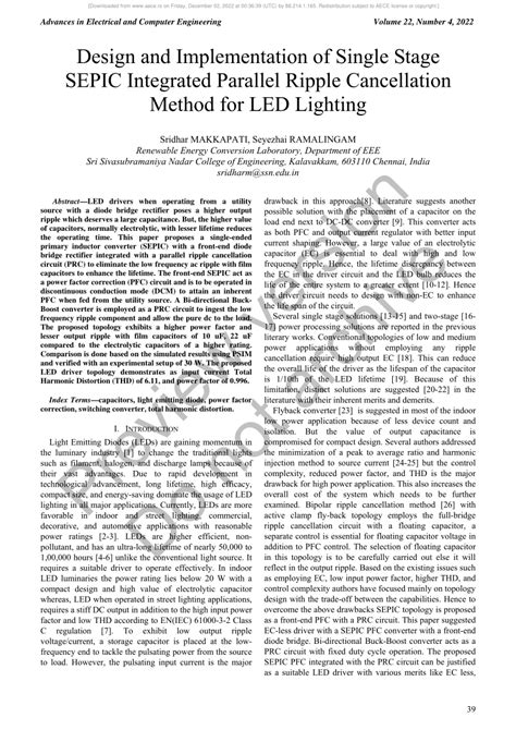Pdf Design And Implementation Of Single Stage Sepic Integrated Parallel Ripple Cancellation