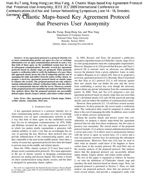Pdf A Chaotic Maps Based Key Agreement Protocol That Preserves User Anonymity