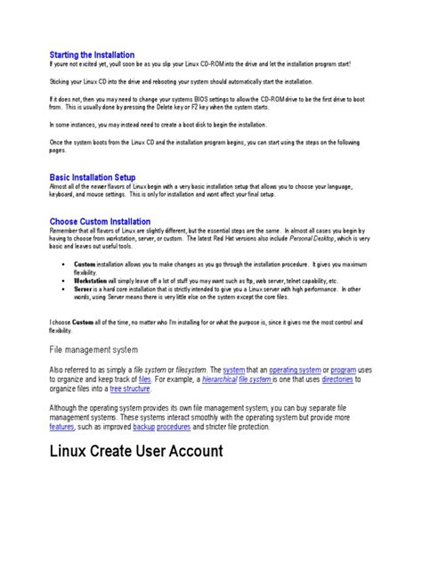 Linux Create User Account Starting The Installation Pdf Linux