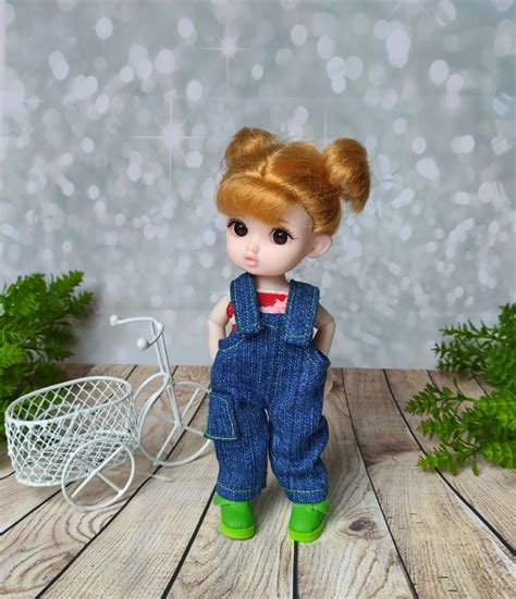 Джинсовый комбинезон для Баболи шарнирной куклы 16 см МК Екатерина Пинаева Дзен