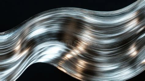 Abstract Metallic Wave Texture With Reflective Silver Surface On Black