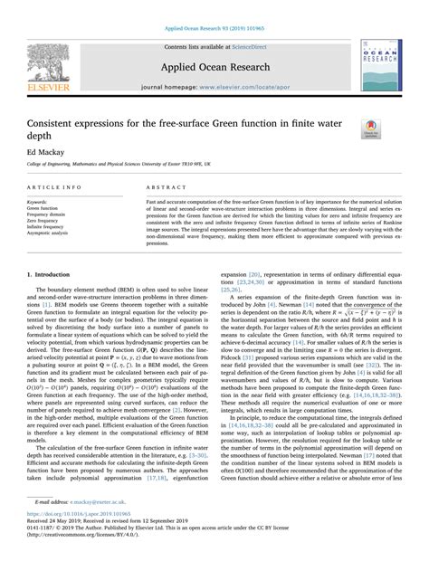 Pdf Consistent Expressions For The Free Surface Green Function In