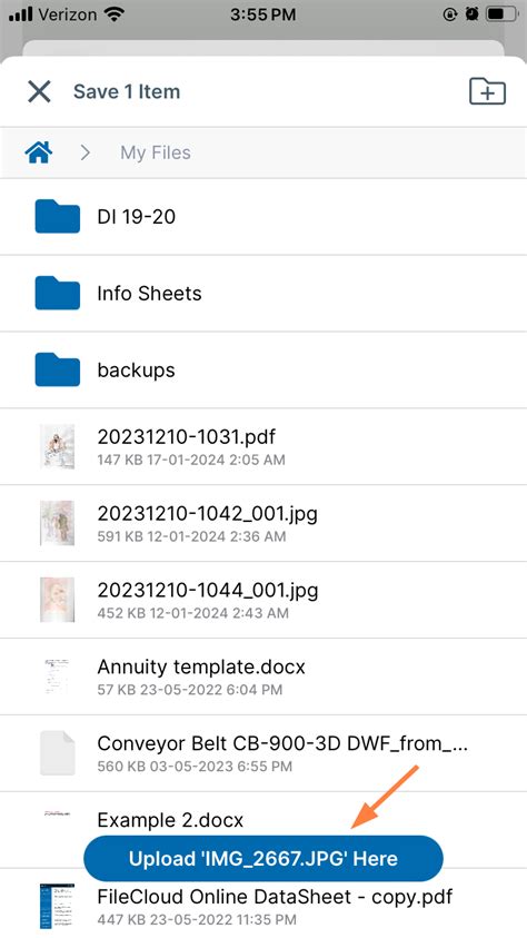 upload files and folders in ios filecloud docs server