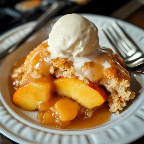 Peach Cobbler With Vanilla Ice Cream Recipe Home Style Cooks