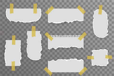 찢어진된 종이 노트 시트 찢어진 현실적인 패턴 투명 배경 벡터 일러스트 레이 션 가장자리에 대한 스톡 벡터 아트 및 기타 이미지
