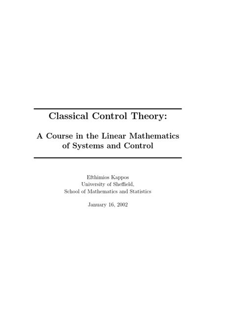 Classical Control Theory Linear Mathematics Of Systems And Control