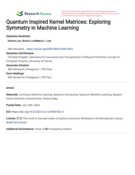 Pdf Quantum Inspired Kernel Matrices Exploring Symmetry In Machine Learning