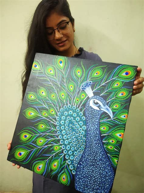 Dot Peacock Painting By Palak Malpani Small Canvas Art Easy Canvas
