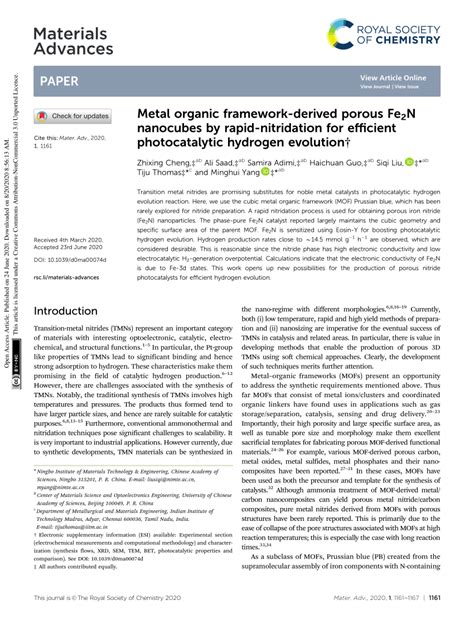 Pdf Metal Organic Framework Derived Porous Fe2n Nanocubes By Rapid