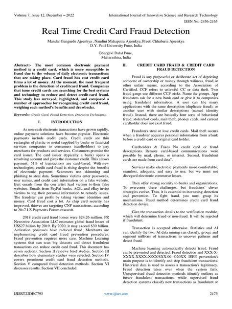 Real Time Credit Card Fraud Detection Pdf Support Vector Machine