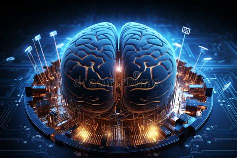 Human Brain And Artificial Intelligence Concept Big Data Processing Computer Motherboard