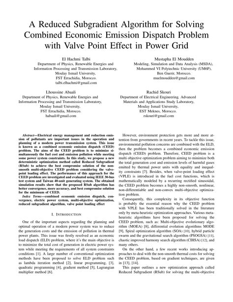 Pdf A Reduced Subgradient Algorithm For Solving Combined Economic Emission Dispatch Problem