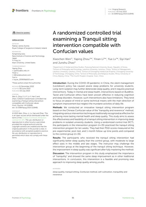 Pdf A Randomized Controlled Trial Examining A Tranquil Sitting Intervention Compatible With
