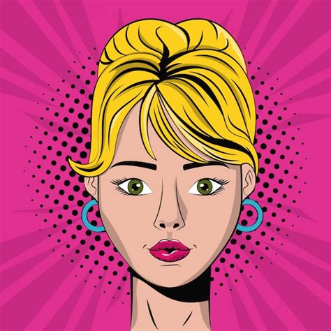 젊은 여자 팝 아트 배경 프리미엄 벡터