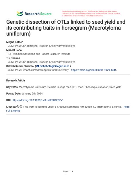 Pdf Genetic Dissection Of Qtls Linked To Seed Yield And Its