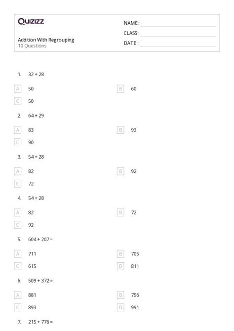 50 Three Digit Addition And Regrouping Worksheets For 4th Class