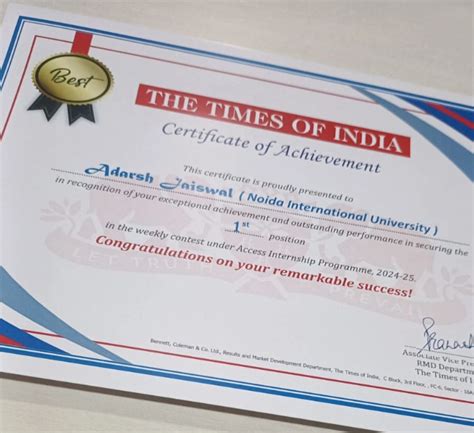 Adarsh Jaiswal On Linkedin Internship Timesofindia Grateful