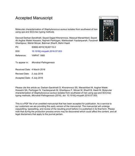 Pdf Molecular Characterization Of Staphylococcus Aureus Isolates From