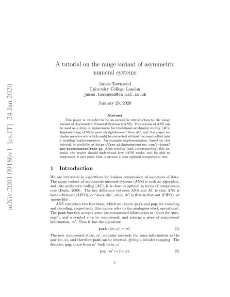 A Tutorial On The Range Variant Of Asymmetric Numeral Systems Deepai