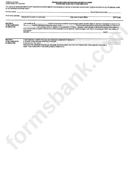 Form Va 4b Virginia Employee S Withholding Income Tax Credit For