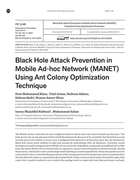 Pdf Black Hole Attack Prevention In Mobile Ad Hoc Network Manet Using Ant Colony