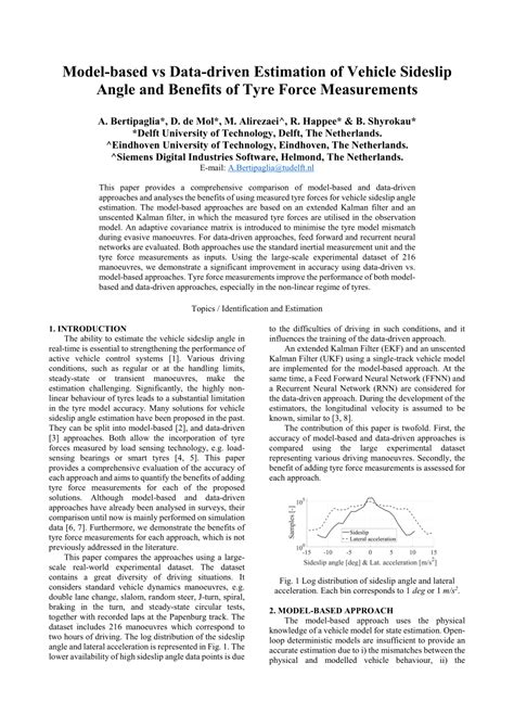 Pdf Model Based Vs Data Driven Estimation Of Vehicle Sideslip Angle