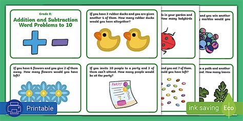 Addition And Subtraction Word Problems To 10 I Resource