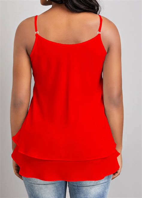 Red Scoop Neck Strappy Ruffle Camisole Top Usd 2998