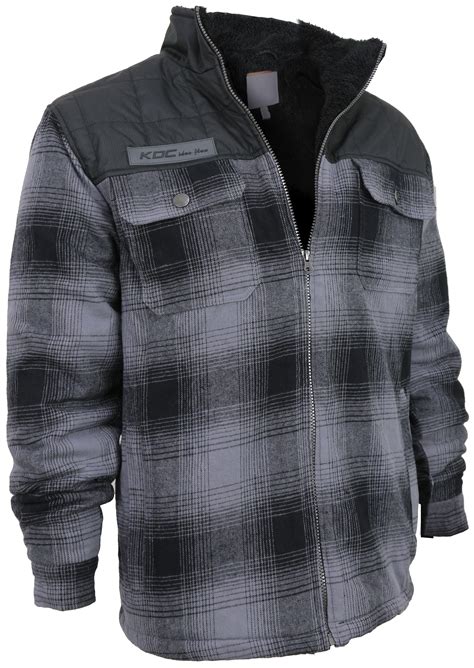 Mens Heavyweight Flannel Zip Up Fleece Lined Plaid Sherpa Jacket Kdc