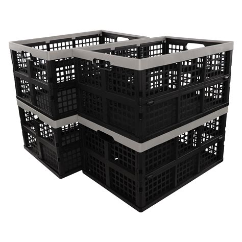 Cadineus 42l Large Foldable Storage Crates Collapsible Plastic Bins For Garage Set Of 4