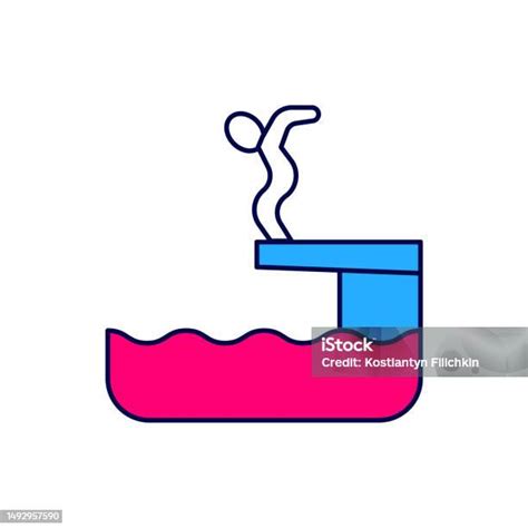 채워진 윤곽선은 흰색 배경에 분리된 수영장 아이콘으로 다이빙하는 수영 선수입니다 벡터 Championship에 대한 스톡 벡터 아트 및 기타 이미지