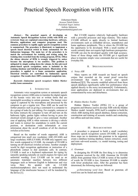 Pdf Practical Speech Recognition With Htk